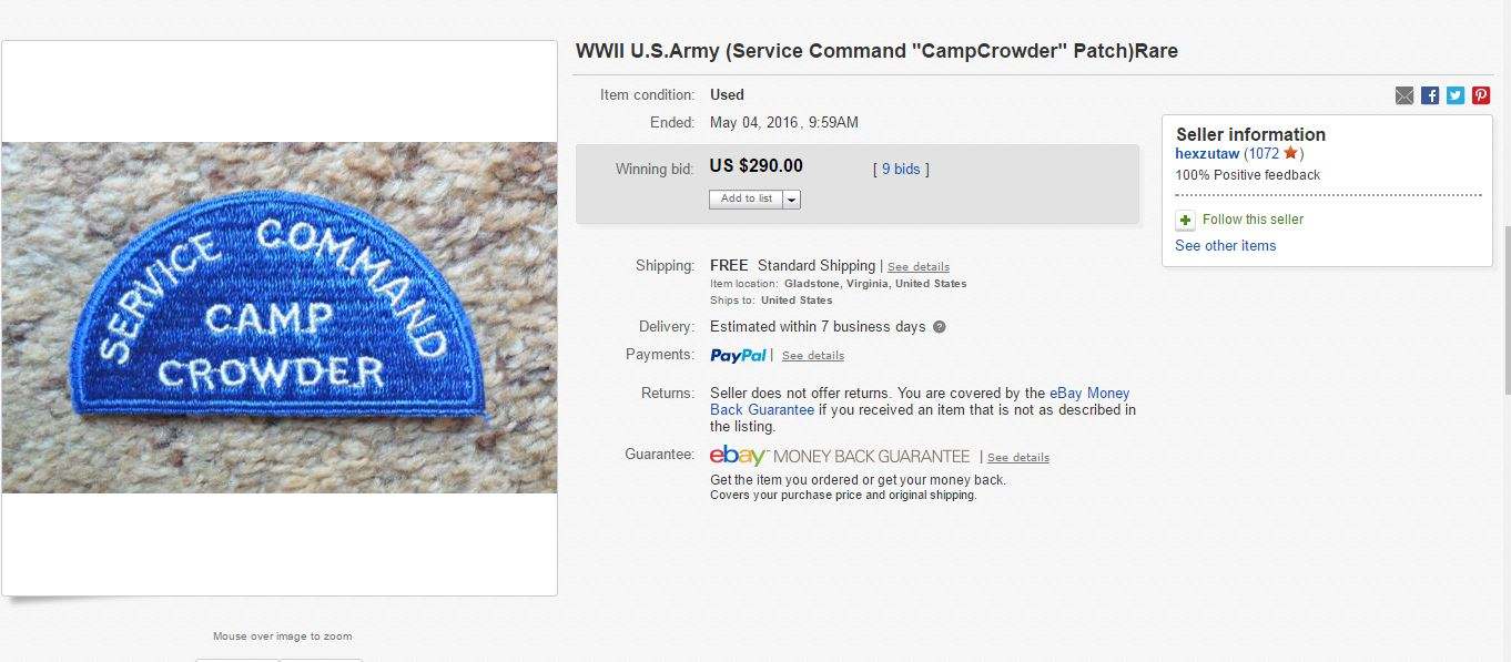 WW2: Rare Service Command Camp Crowder patch - ARMY AND USAAF - U.S ...