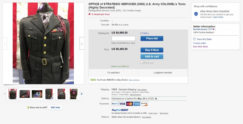 Over the top OSS Colonel's Uniform on eBay - UNIFORMS - U.S. Militaria ...
