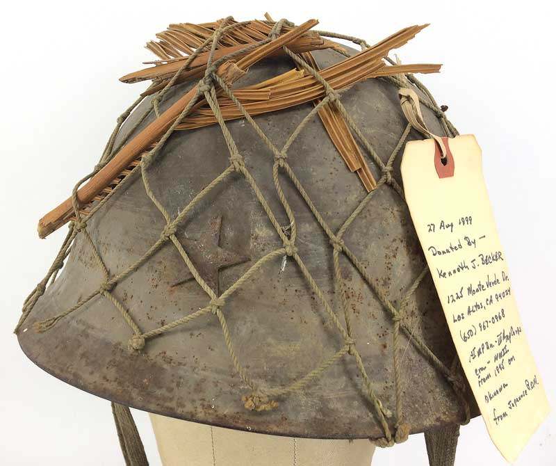 Japanese helmet of Okinawa POW, from Marine MP officer - SPOILS OF WAR ...