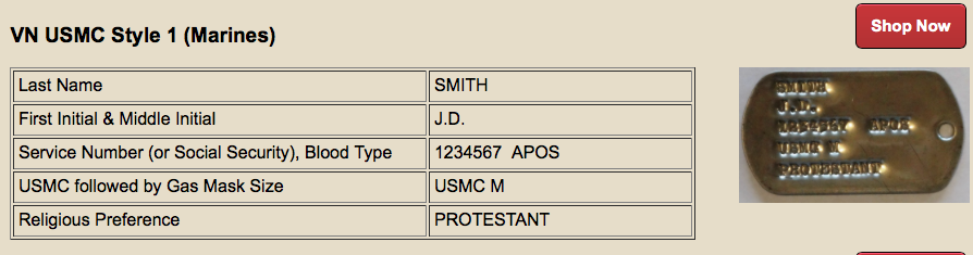 Vietnam USMC Dog Tag - IDENTITY ITEMS (DOG TAGS, BRACELETS, ETC) - U.S ...