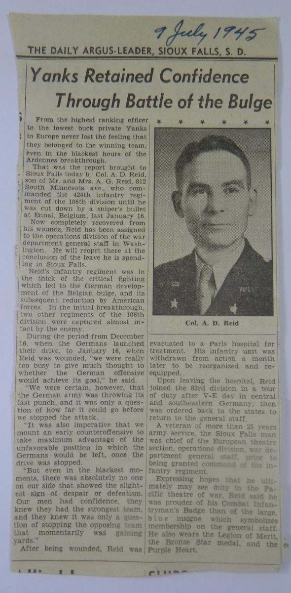 Colonel Alexander D. Reid 424th infantry regiment of the 106th infantry ...