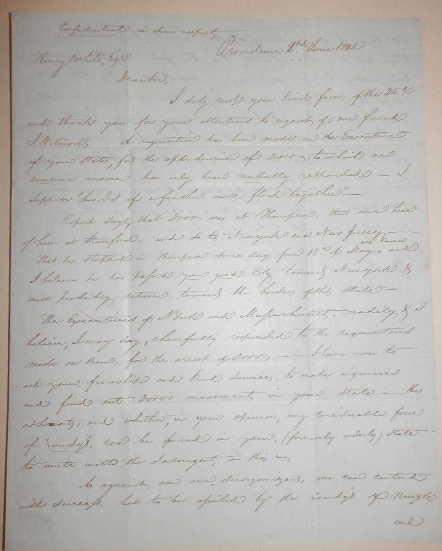 Dorr Rebellion in Rhode Island 1842.... a historic letter - (1776-1860 ...