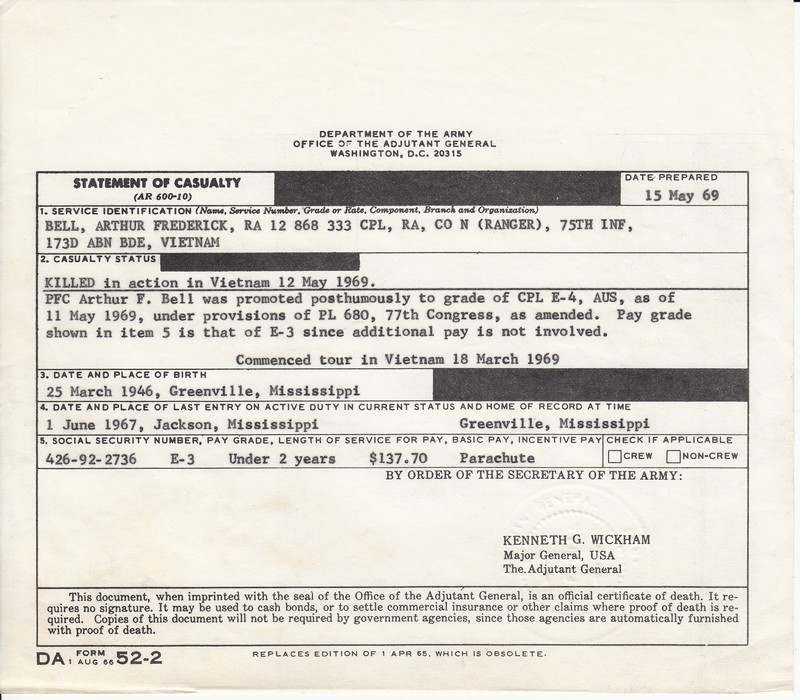 Grouping of Arthur Frederick Bell KIA - GROUPINGS PAGE - U.S. Militaria ...