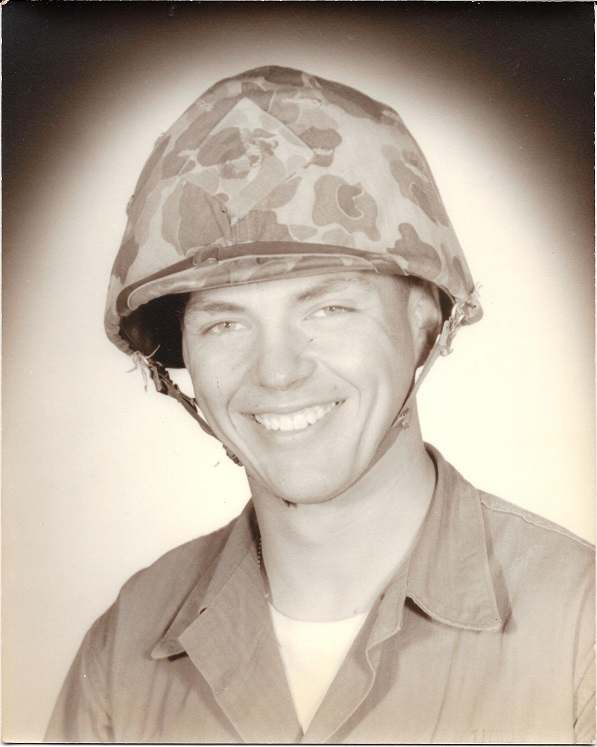 WWII Studio Portrait, Marine wearing Helmet w/Camo cover - INDIVIDUAL ...