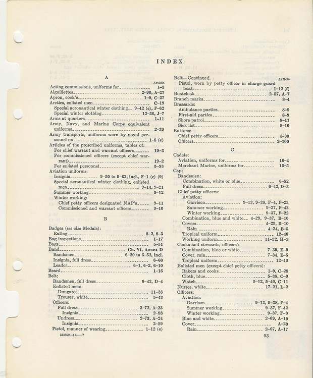 1941 - U.S. Navy Uniform Regulations & Examples of All Uniforms, Belts ...