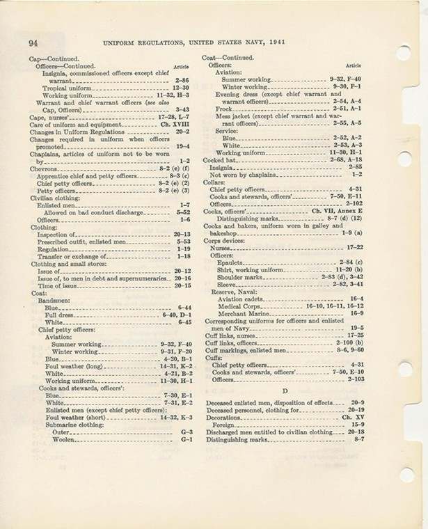 1941 - U.S. Navy Uniform Regulations & Examples of All Uniforms, Belts ...