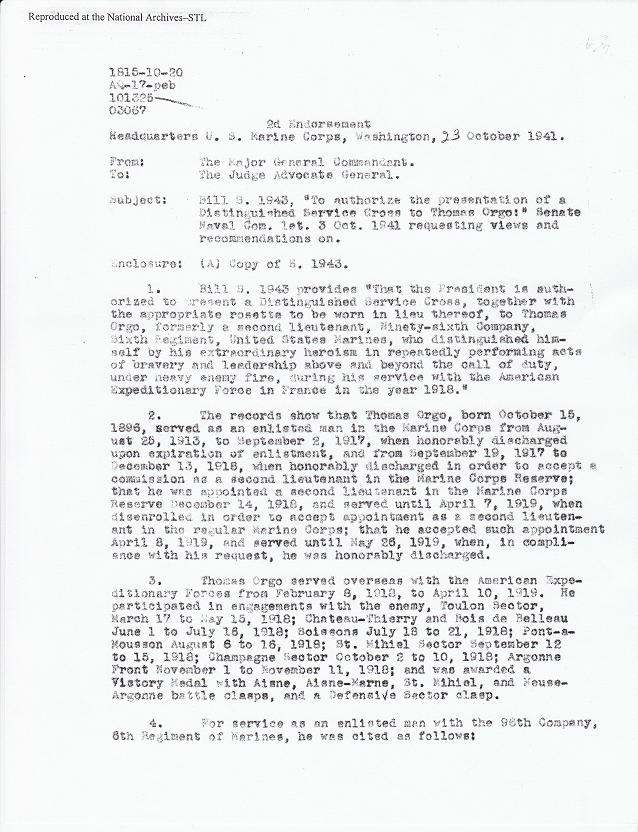 Silver Star for Gunnery Sergeant Thomas Orgo - MEDALS & DECORATIONS - U ...