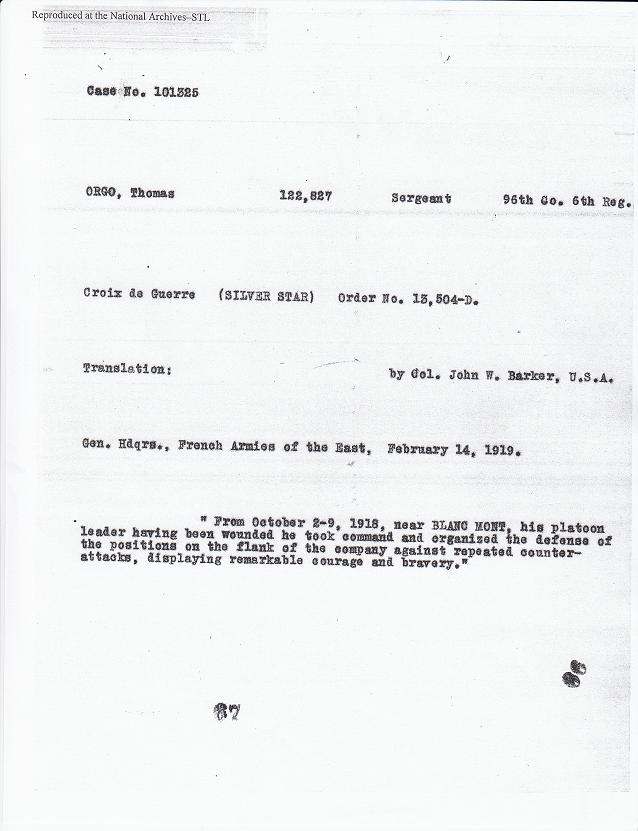 Silver Star for Gunnery Sergeant Thomas Orgo - MEDALS & DECORATIONS - U ...