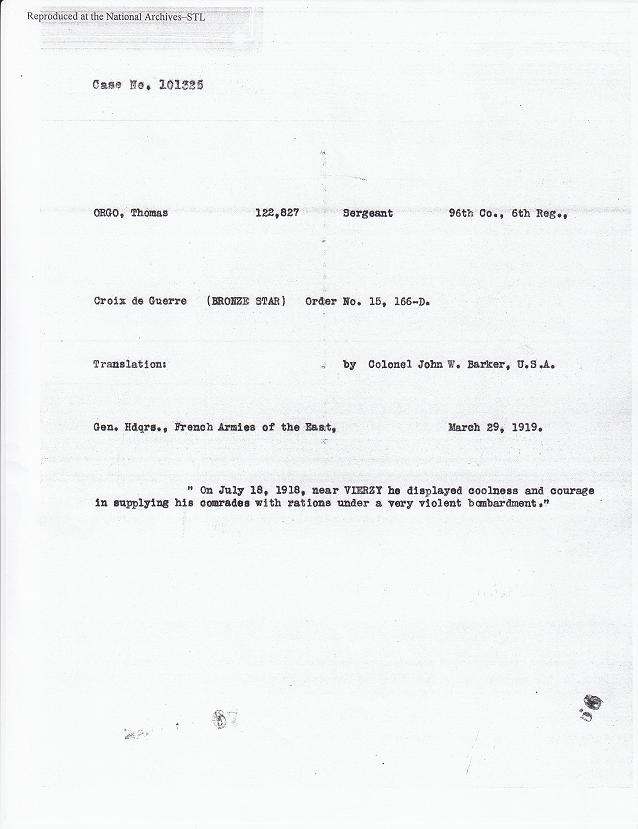 Silver Star for Gunnery Sergeant Thomas Orgo - MEDALS & DECORATIONS - U ...