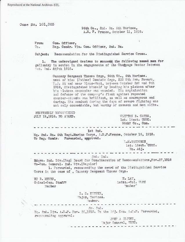 Silver Star for Gunnery Sergeant Thomas Orgo - MEDALS & DECORATIONS - U ...