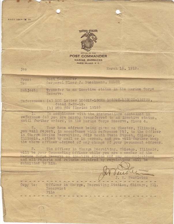 Small WWI USMC Document Group - EPHEMERA, PHOTOGRAPHS & MILITARY ...