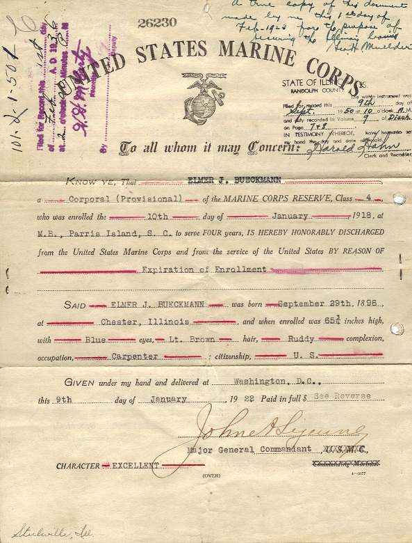 Small WWI USMC Document Group - EPHEMERA, PHOTOGRAPHS & MILITARY ...