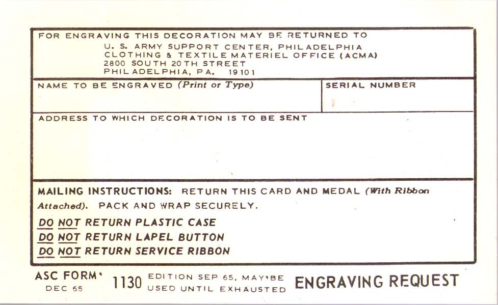 Engraving request form - MEDALS & DECORATIONS - U.S. Militaria Forum