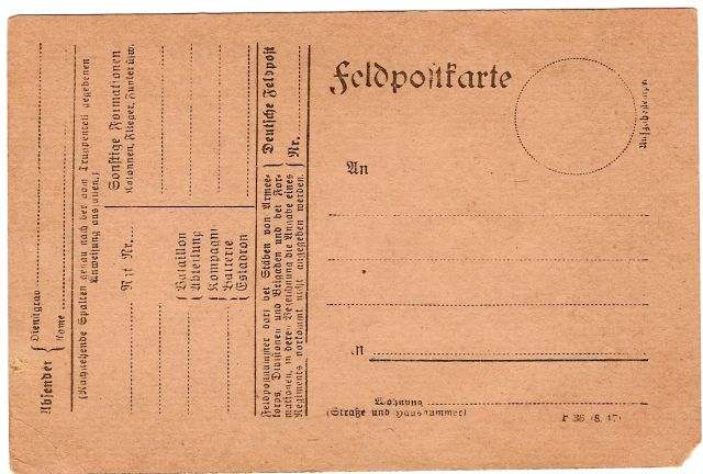 WW1 German Post Card - EPHEMERA, PHOTOGRAPHS & MILITARY ARTWORK - U.S ...