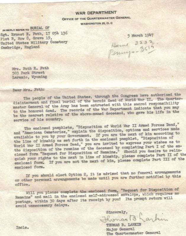 Sgt. Ernest Fath Letters and V-Mail - GROUPINGS PAGE - U.S. Militaria Forum