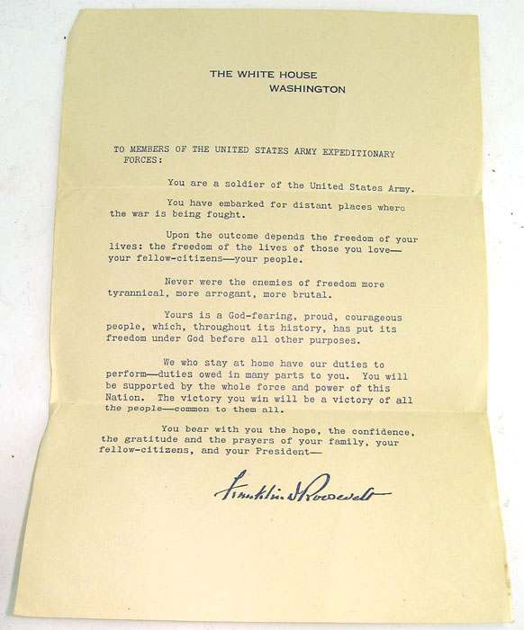 Franklin D. Roosevelt WW2 letter - EPHEMERA, PHOTOGRAPHS & MILITARY ...