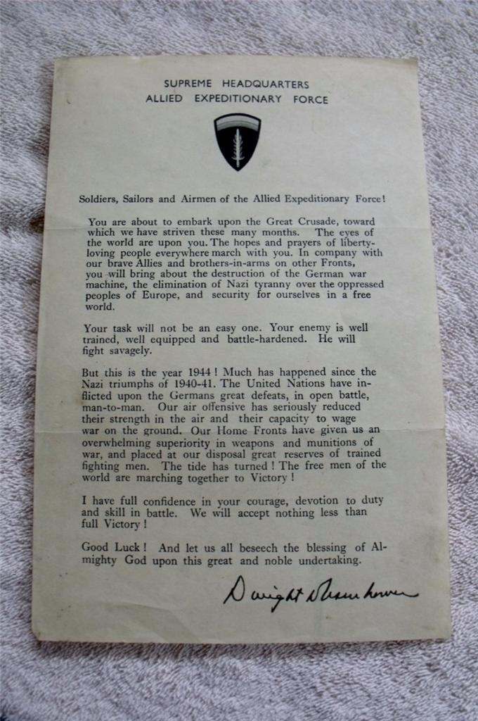 Eisenhower WW2 D-day letter to the troops - EPHEMERA, PHOTOGRAPHS ...