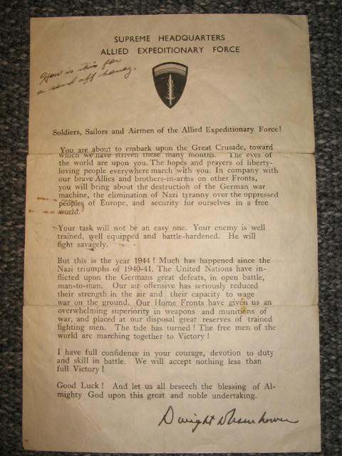 Eisenhower WW2 D-day letter to the troops - EPHEMERA, PHOTOGRAPHS ...
