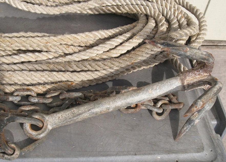US Navy Grapnel USN 15 FATHOM GRAPPLING HOOK & 9' BOAT HOOK - NAVAL SEA ...