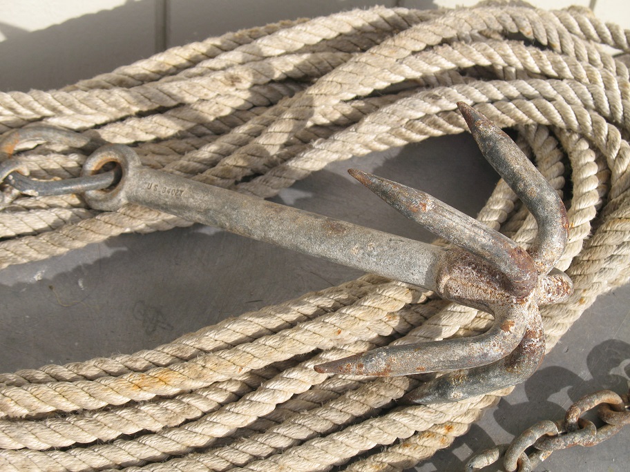 US Navy Grapnel USN 15 FATHOM GRAPPLING HOOK & 9' BOAT HOOK - NAVAL SEA ...