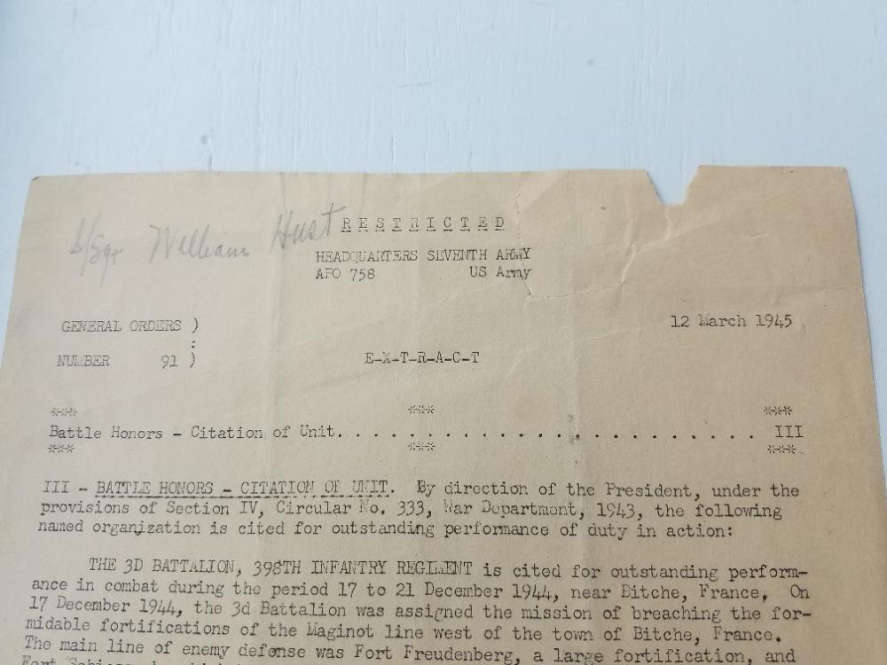 Original Distinguished Unit Citation Paperwork - 3rd Battalion, 398th ...