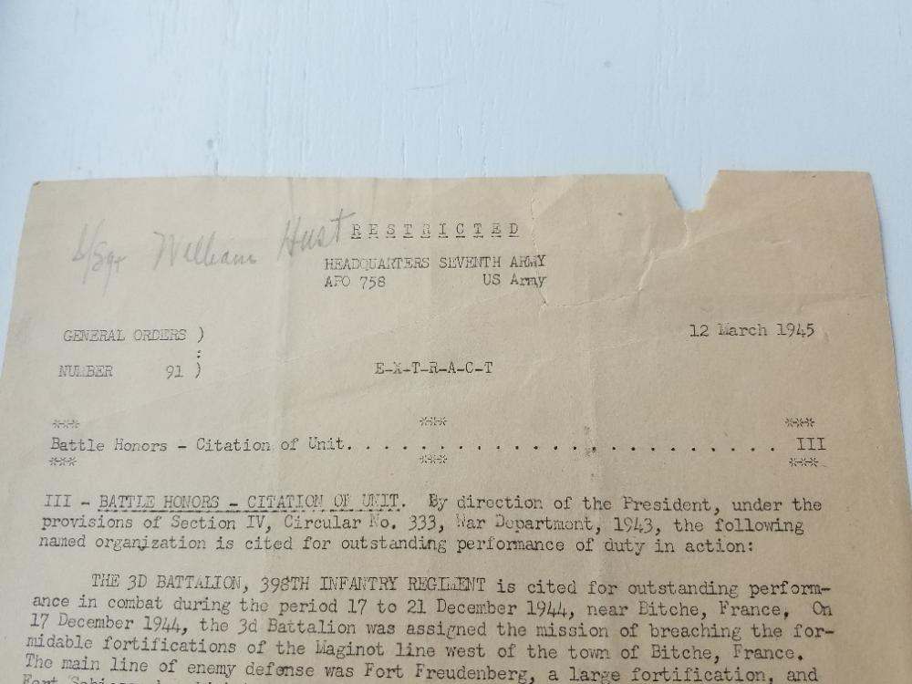 Original Distinguished Unit Citation Paperwork - 3rd Battalion, 398th ...