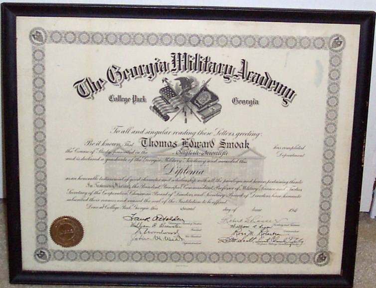 Ga. Military Academy Diploma - EPHEMERA, PHOTOGRAPHS & MILITARY ARTWORK ...