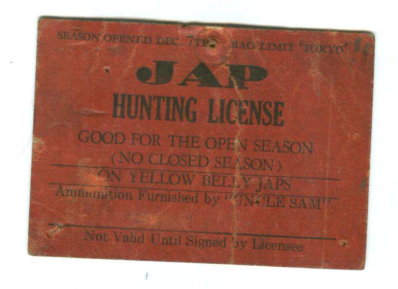 Jap Hunting License - EPHEMERA, PHOTOGRAPHS & MILITARY ARTWORK - U.S ...