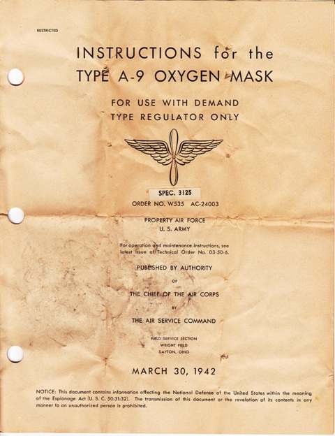 Instructions For Type A-9 Oxygen Mask - EPHEMERA, PHOTOGRAPHS ...