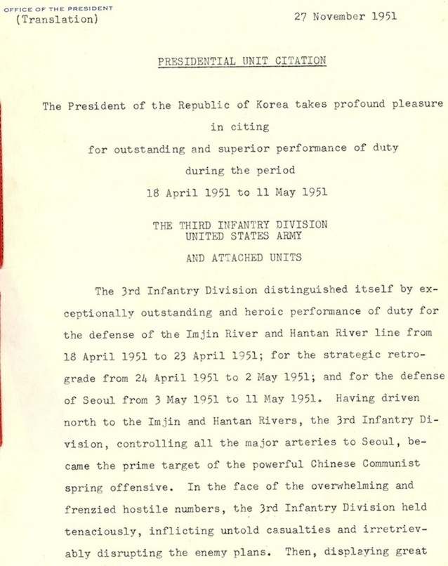 3 ID Korean Presidential Unit Citation - EPHEMERA, PHOTOGRAPHS ...