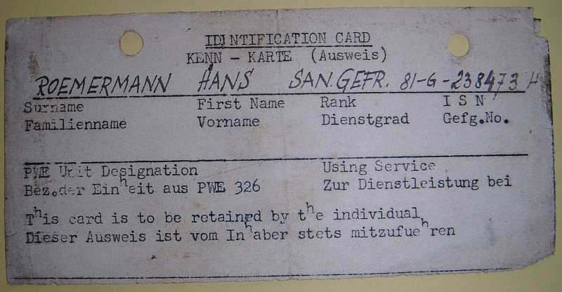 US Identification Card for an German POW - EPHEMERA, PHOTOGRAPHS ...