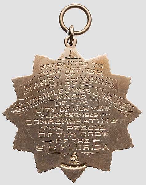 Captain Harry Manning Lifesaving medal set for SS Florida rescue 1929 ...