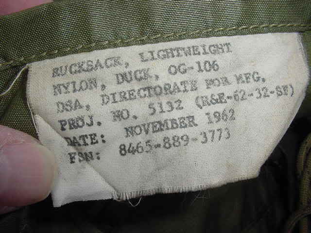 1962 era Lightweight Rucksack and Camo Poncho Liner - FIELD & PERSONAL ...