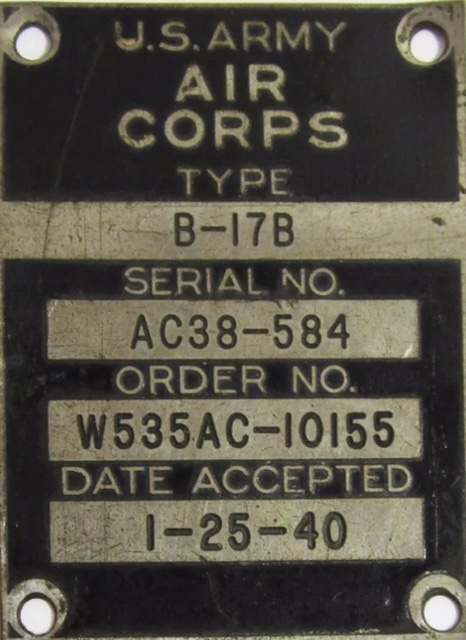 MY LATEST B-17 DATA PLATE - MILITARY AIRCRAFT & AVIATION - U.S ...