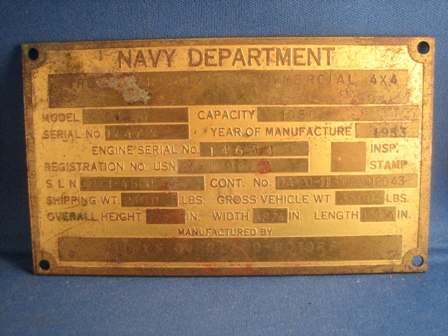 Jeep data plate - MILITARY VEHICLES - U.S. Militaria Forum
