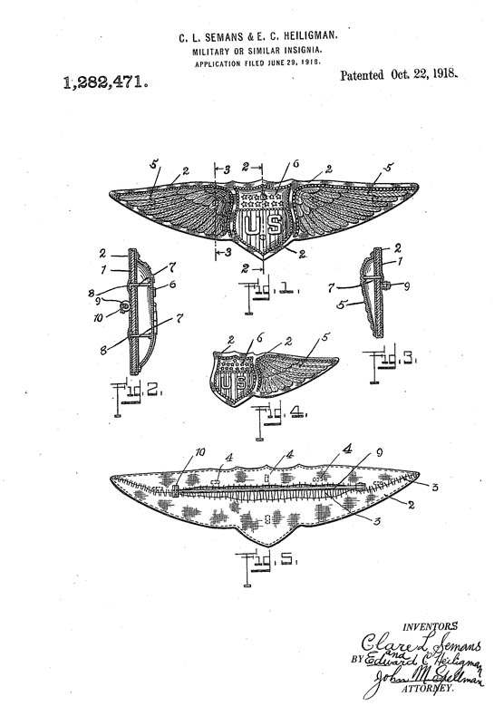 History of Dallas Wing design - designers and patents - WING BADGES - U ...