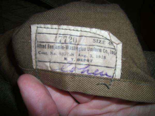 AEF Service Coat. Cook Pvt., Spec. 1285 - (1917-1919) WORLD WAR ONE ...