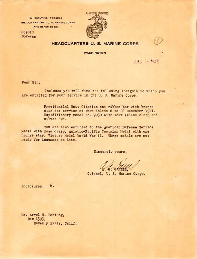 USMC Wake Island Group w/ paper - MEDALS & DECORATIONS - U.S. Militaria ...