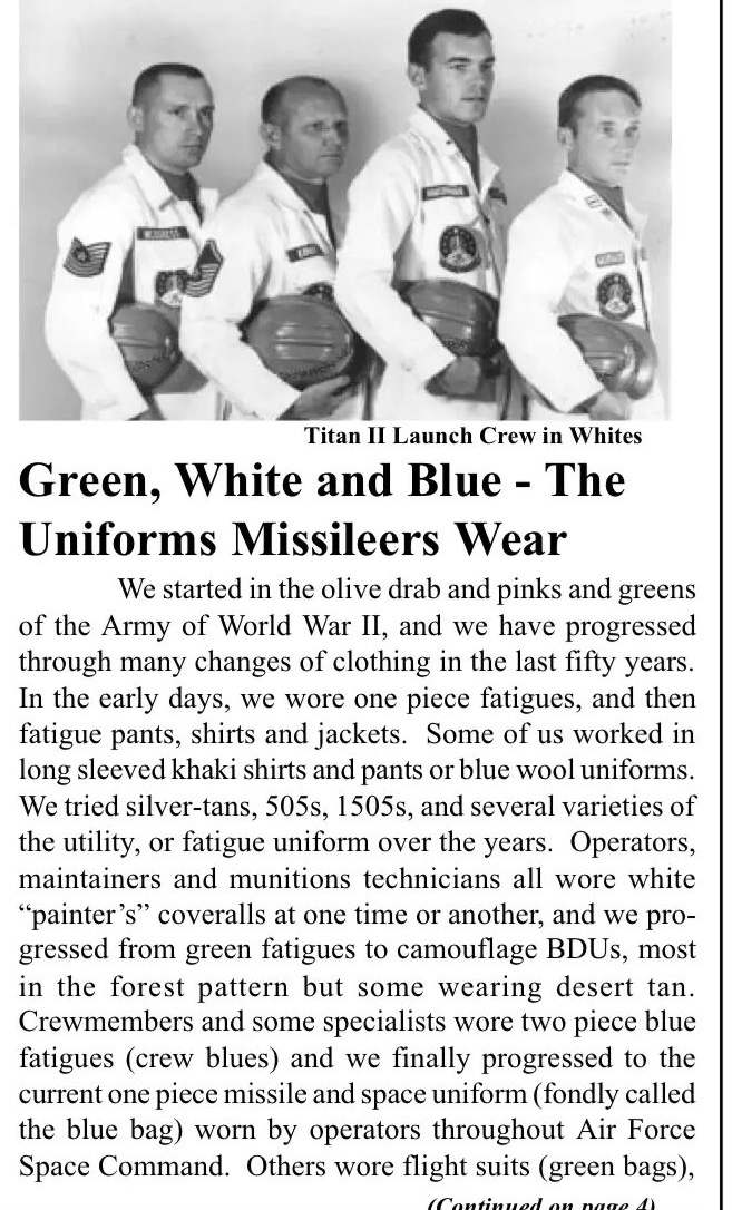 Missile Combat Crew white coverall uniform. Questions on wear ...