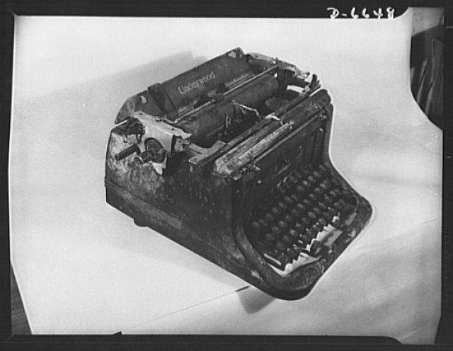Picture of a battle-damaged typewriter - EPHEMERA, PHOTOGRAPHS ...
