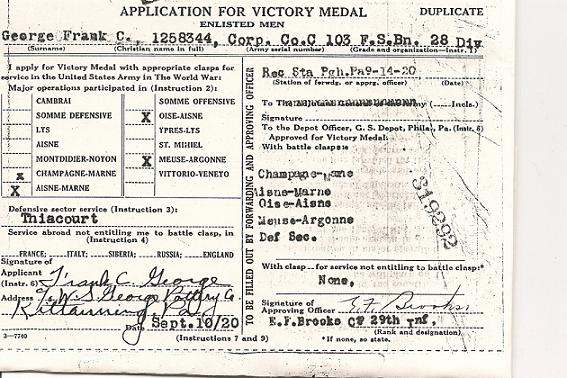WW1 Victory Medal application form - - MEDALS & DECORATIONS - U.S ...