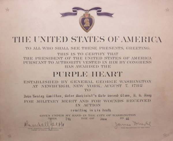 WW2 USN KIA Purple Heart USS Amberjack SS-219 - MEDALS & DECORATIONS ...