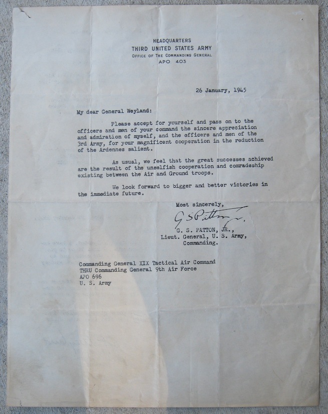 Patton Letter to 9th AAF Thanking Them For Reduction Of Ardenne Salient ...