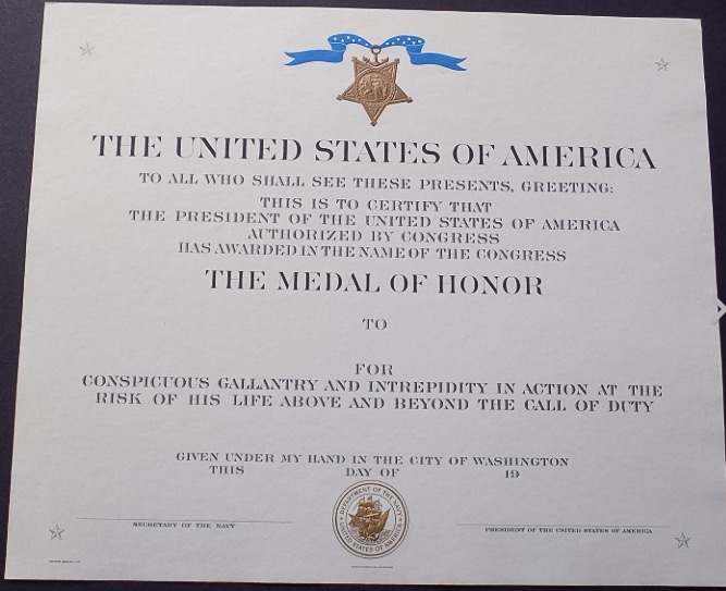 3 USN USMC MOH certificates in GB for sale - MEDALS & DECORATIONS - U.S ...