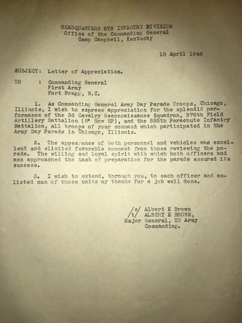 Paper grouping to LtCol James H Porter, 555 PIB, Gen. James Gavin ...