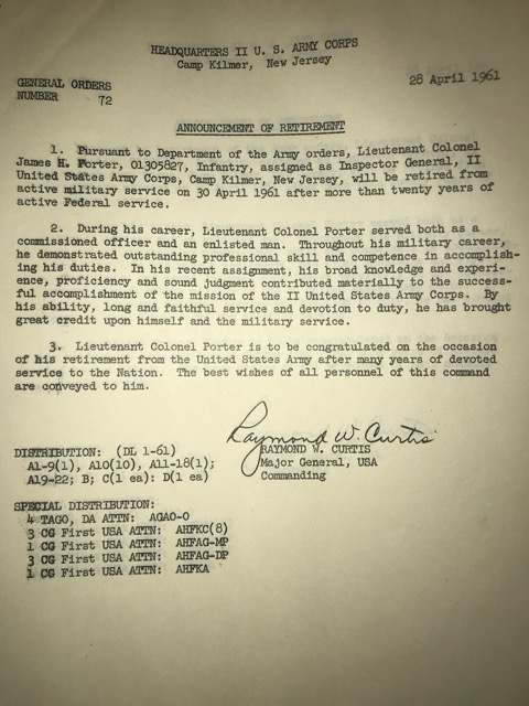 Paper grouping to LtCol James H Porter, 555 PIB, Gen. James Gavin ...