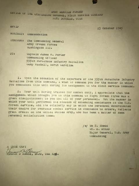 Paper grouping to LtCol James H Porter, 555 PIB, Gen. James Gavin ...