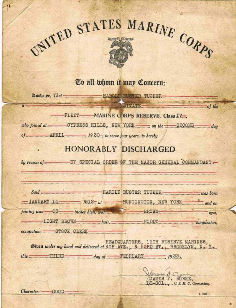 USMC Honorable Discharge 1933... - EPHEMERA, PHOTOGRAPHS & MILITARY ...