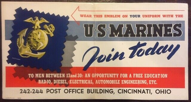 USMC recruiting window card WW2 Cincinnati, OH - HOMEFRONT & THE WAR ...