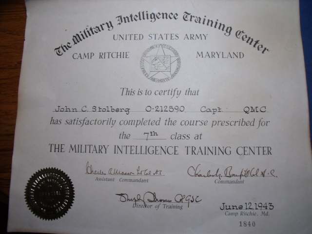Camp Ritchie Military Intelligence Certificate - EPHEMERA, PHOTOGRAPHS ...